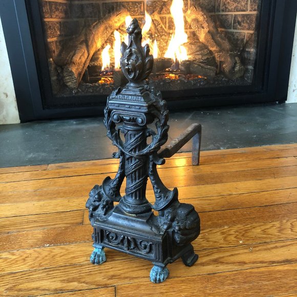 Antique | Accents | Antique Decorative Cast Iron Andirons Log Dog Set ...